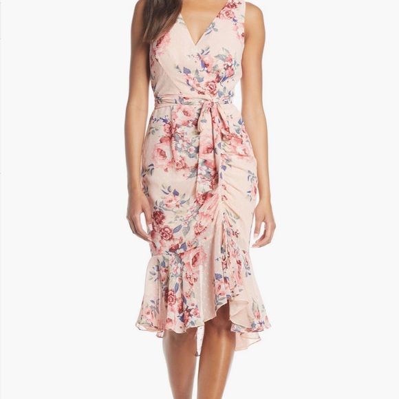 Eliza J | Dresses | Eliza J Pink Floral Midi Dress | Poshmark